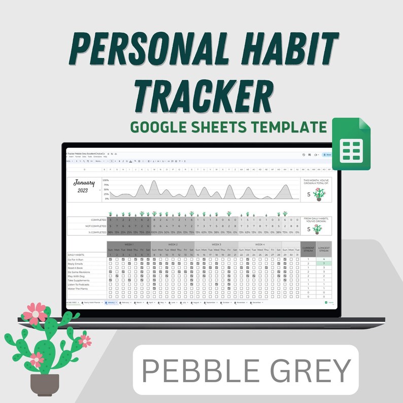 Personal Habit Tracker Template Google Sheets Templates Grey Color ...