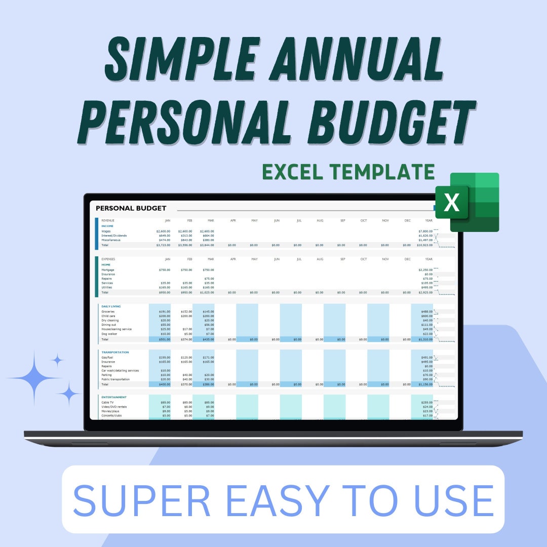 Simple Annual Personal Budget Template | Excel Templates | Printer ...