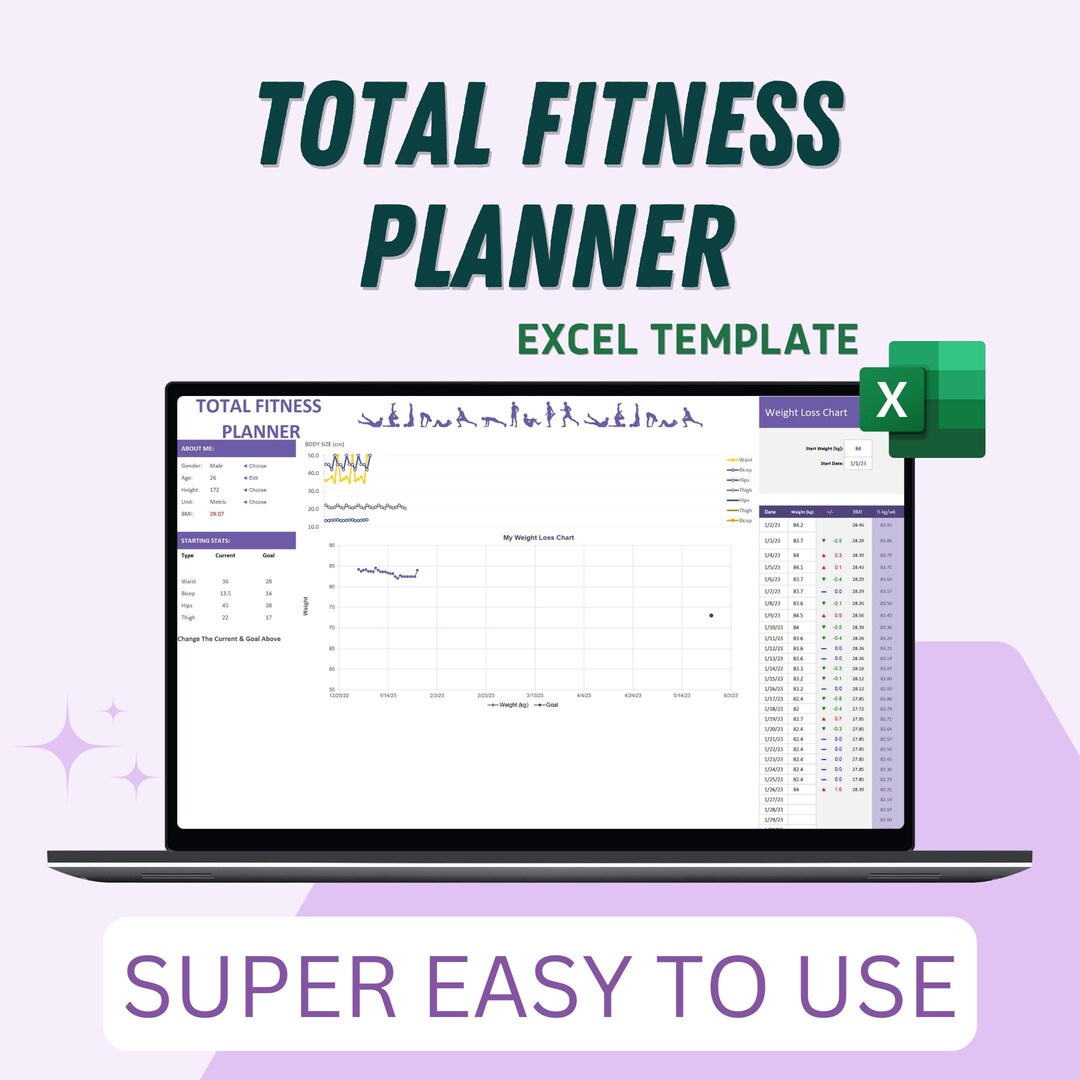 Total Fitness Planner | Excel Templates | Plan Your Health | Easy to ...