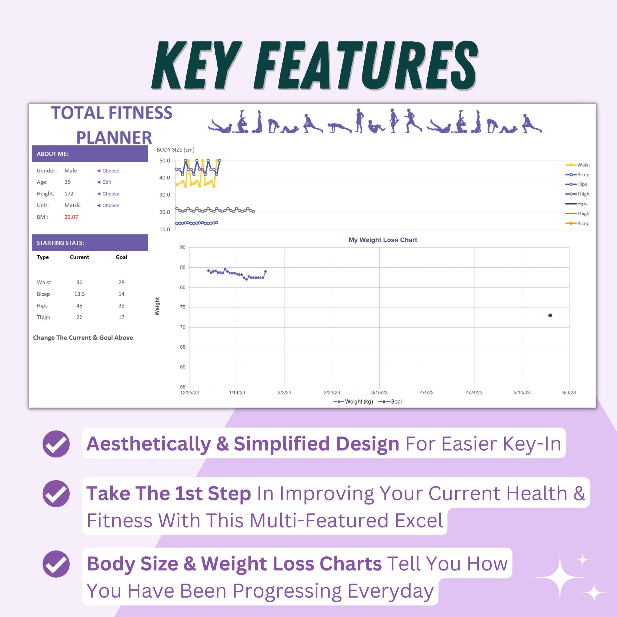 Total Fitness Planner Excel Templates Plan Your Health Easy to Use for ...