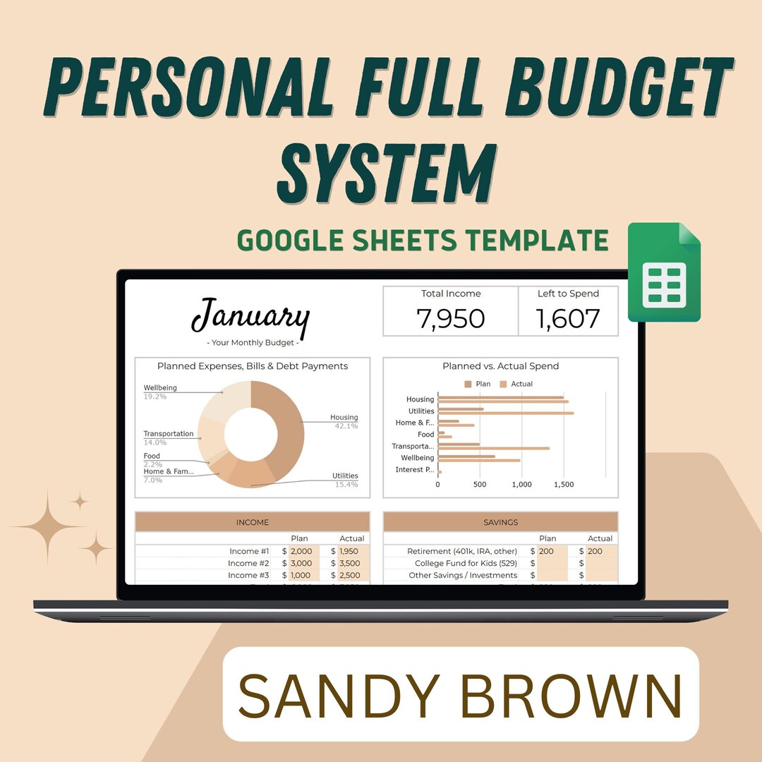 Personal Full Budget Template | Google Sheets | Brown Color | Easy to ...