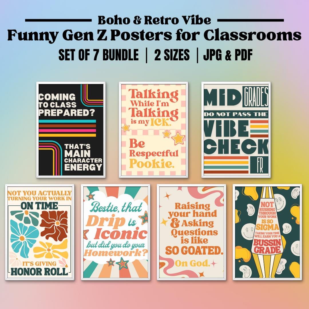 Funny Classroom Posters | Gen Z Bundle Vol. 2 | Boho Printable Posters ...