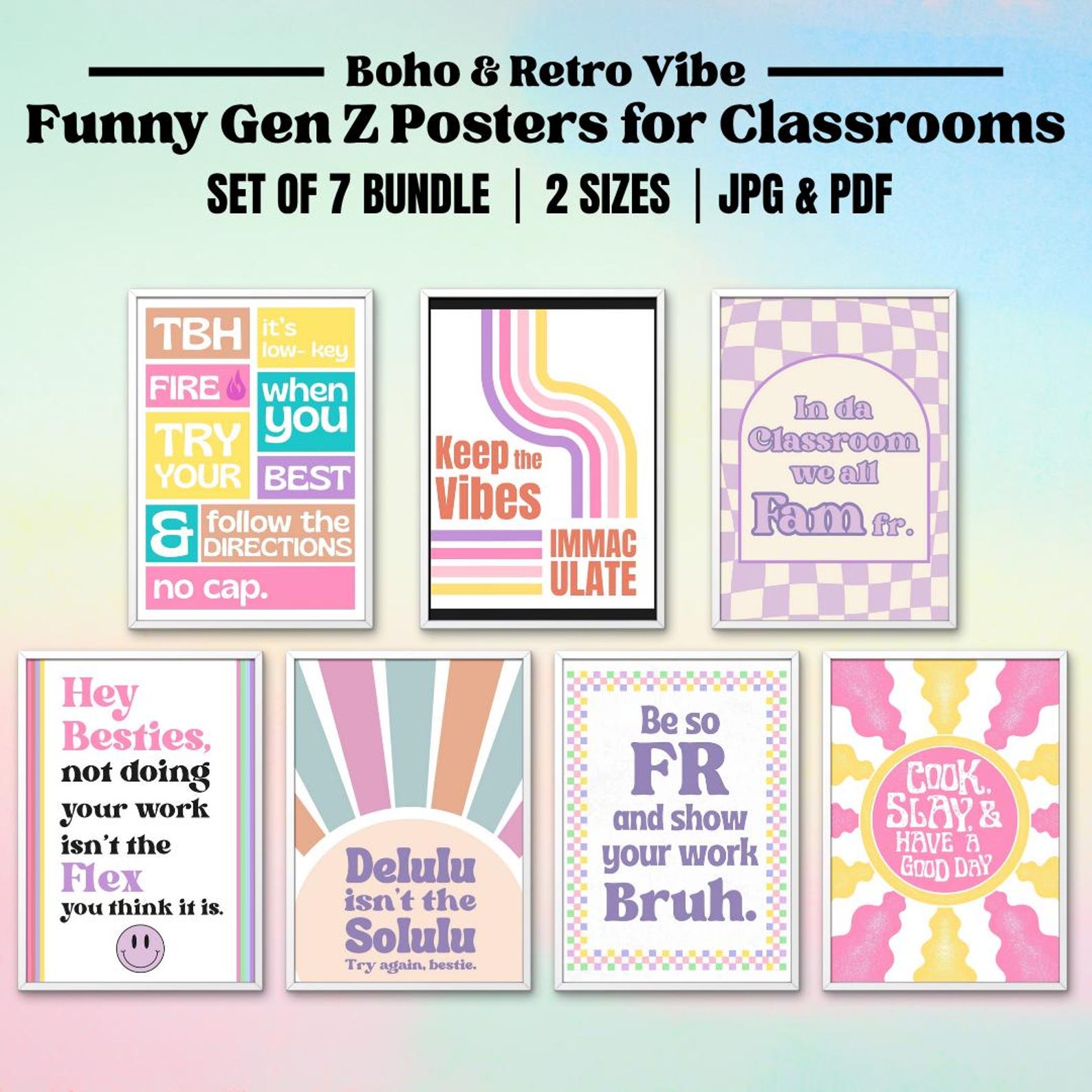 Gen Z Classroom Poster Bundle: Pastel Boho Teacher Decor (digital ...