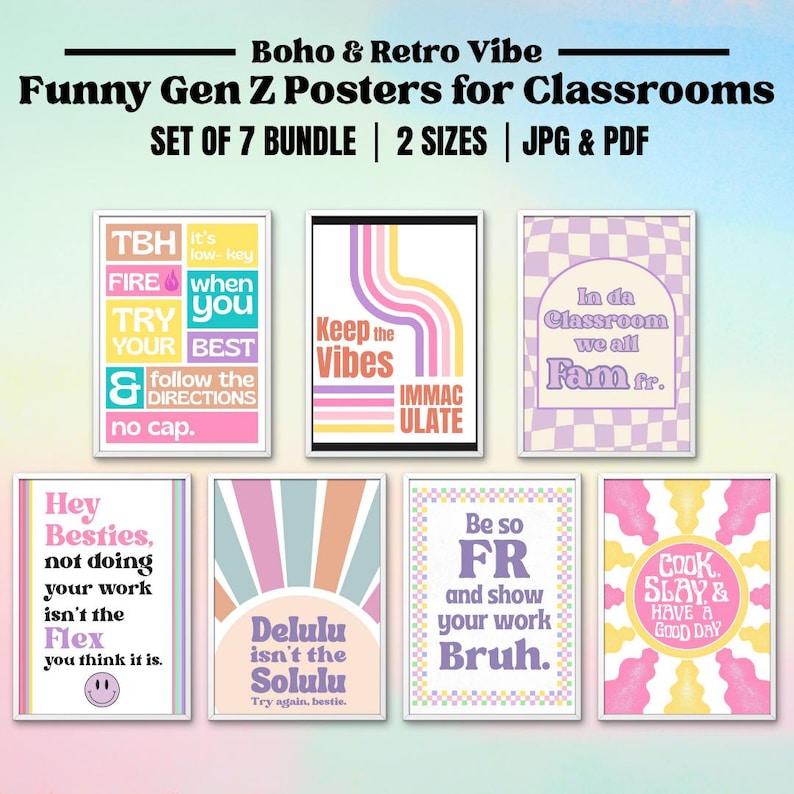 Gen Z Classroom Poster Bundle: Pastel Boho Teacher Decor (digital ...