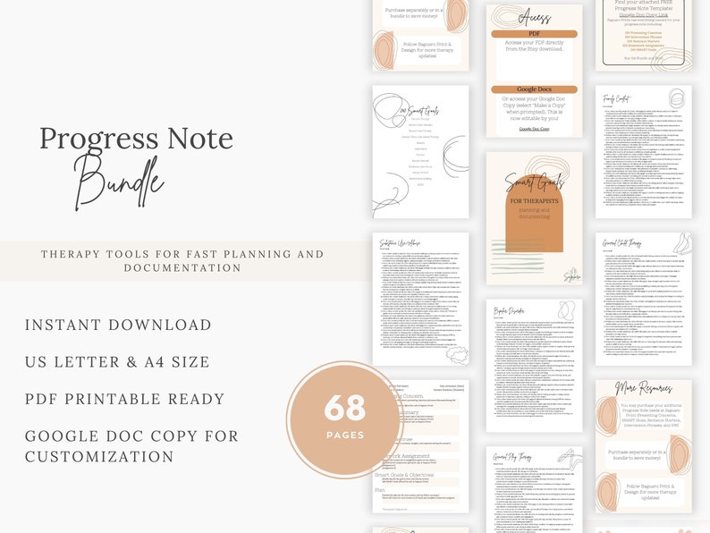 Pink Bundle- Therapy Progress Note Templates: Cheat Sheet Bundle (PDF ...