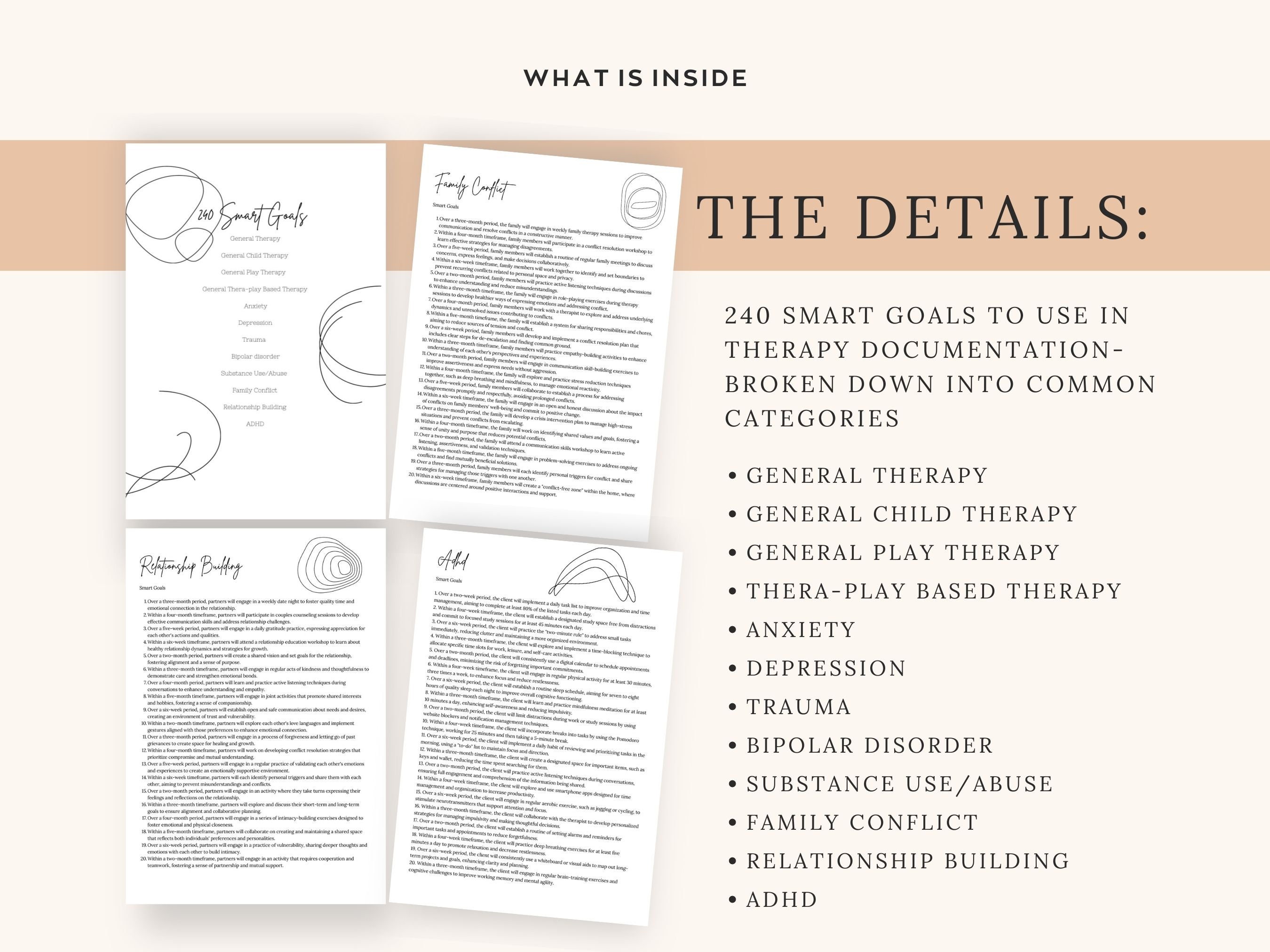 240 SMART Goals for Therapy Progress Notes: Cheat Sheet Template for ...