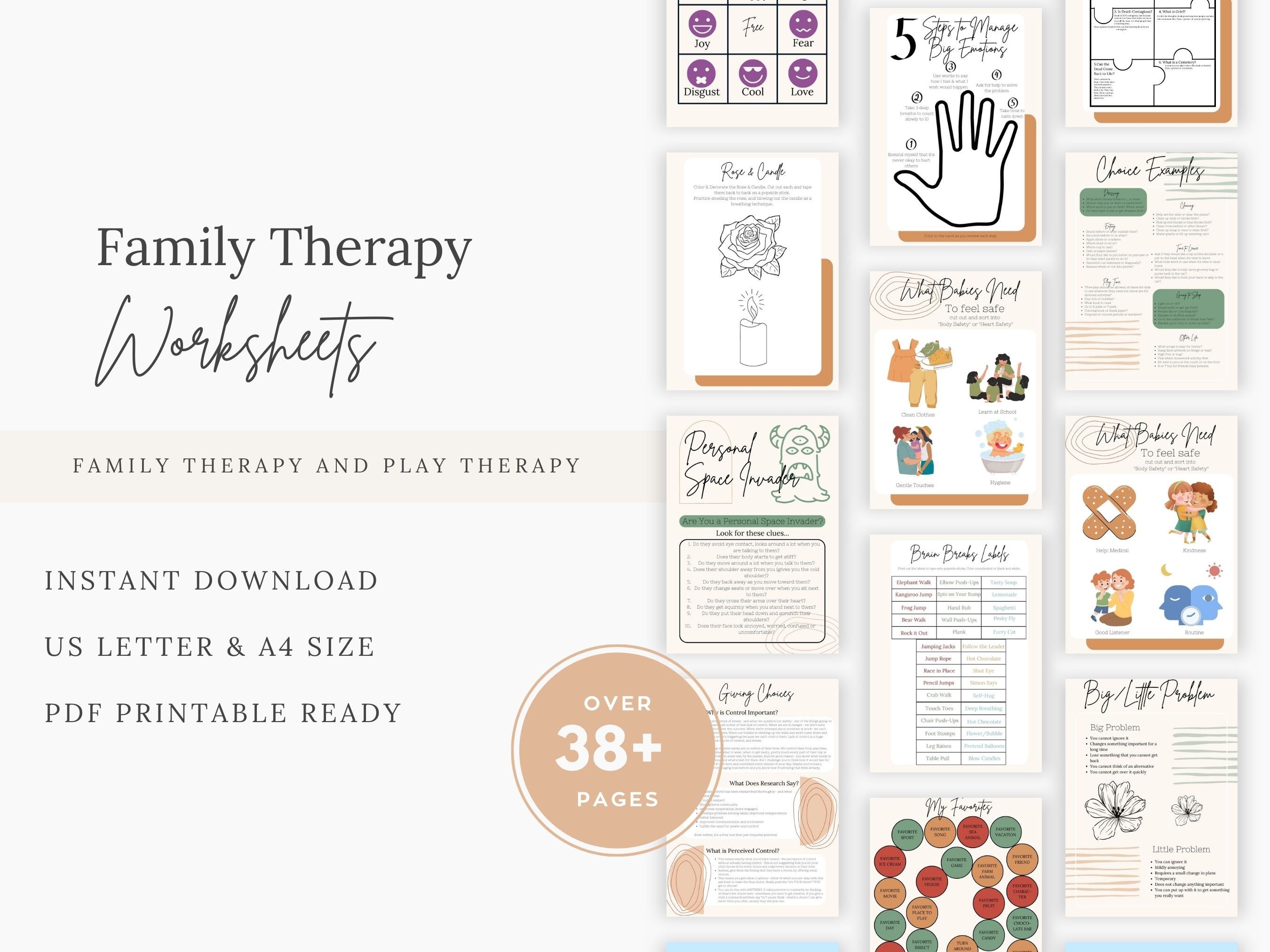 Family Therapy Worksheets Bundle: 38 Page Digital PDF Boho Style ...