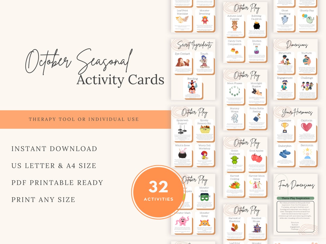 October Therapy Activities: 32 Activity Cards for Family & Play Therapy ...
