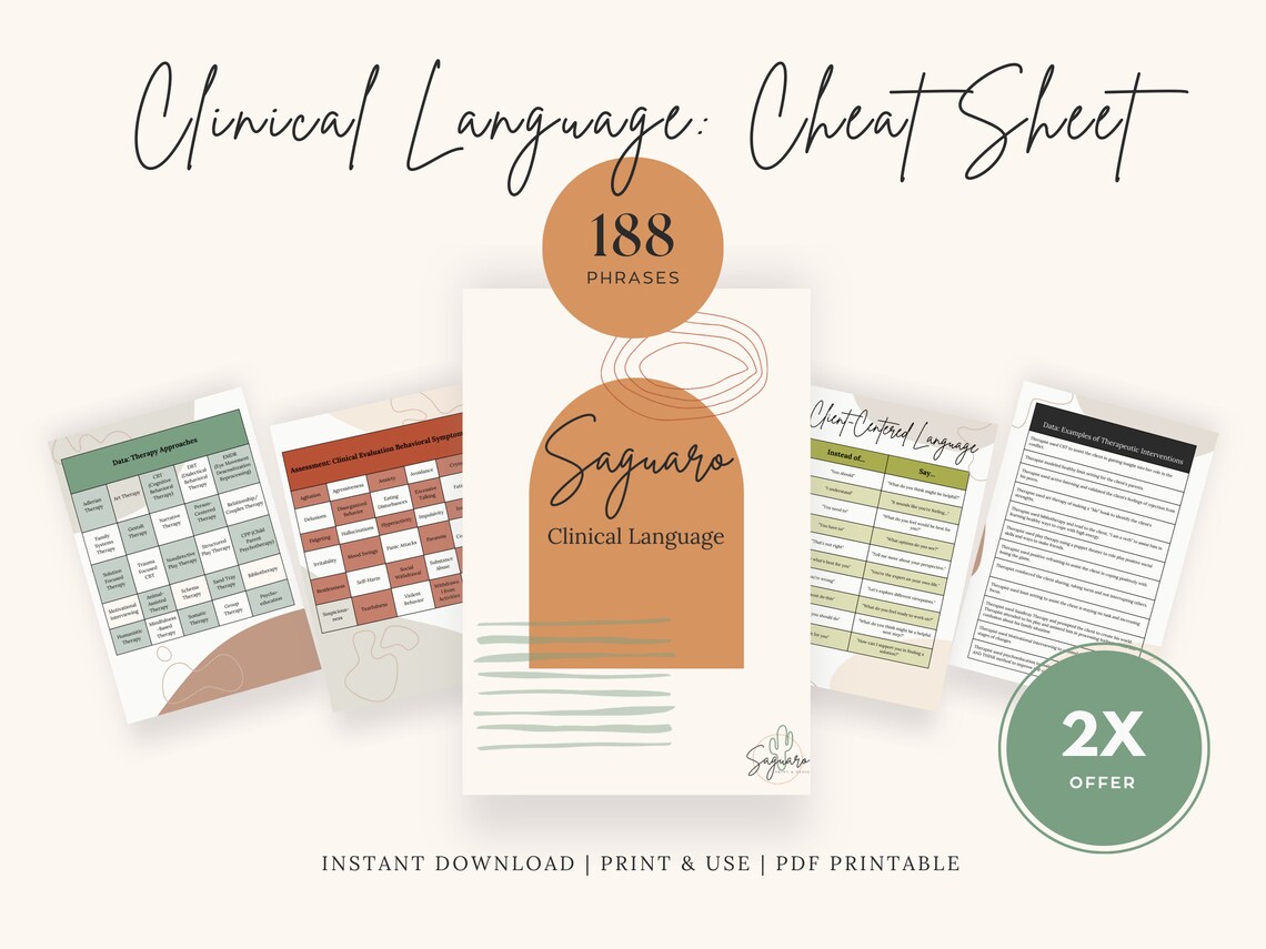 Clinical Language Cheat Sheet: Therapy Approaches, Interventions ...