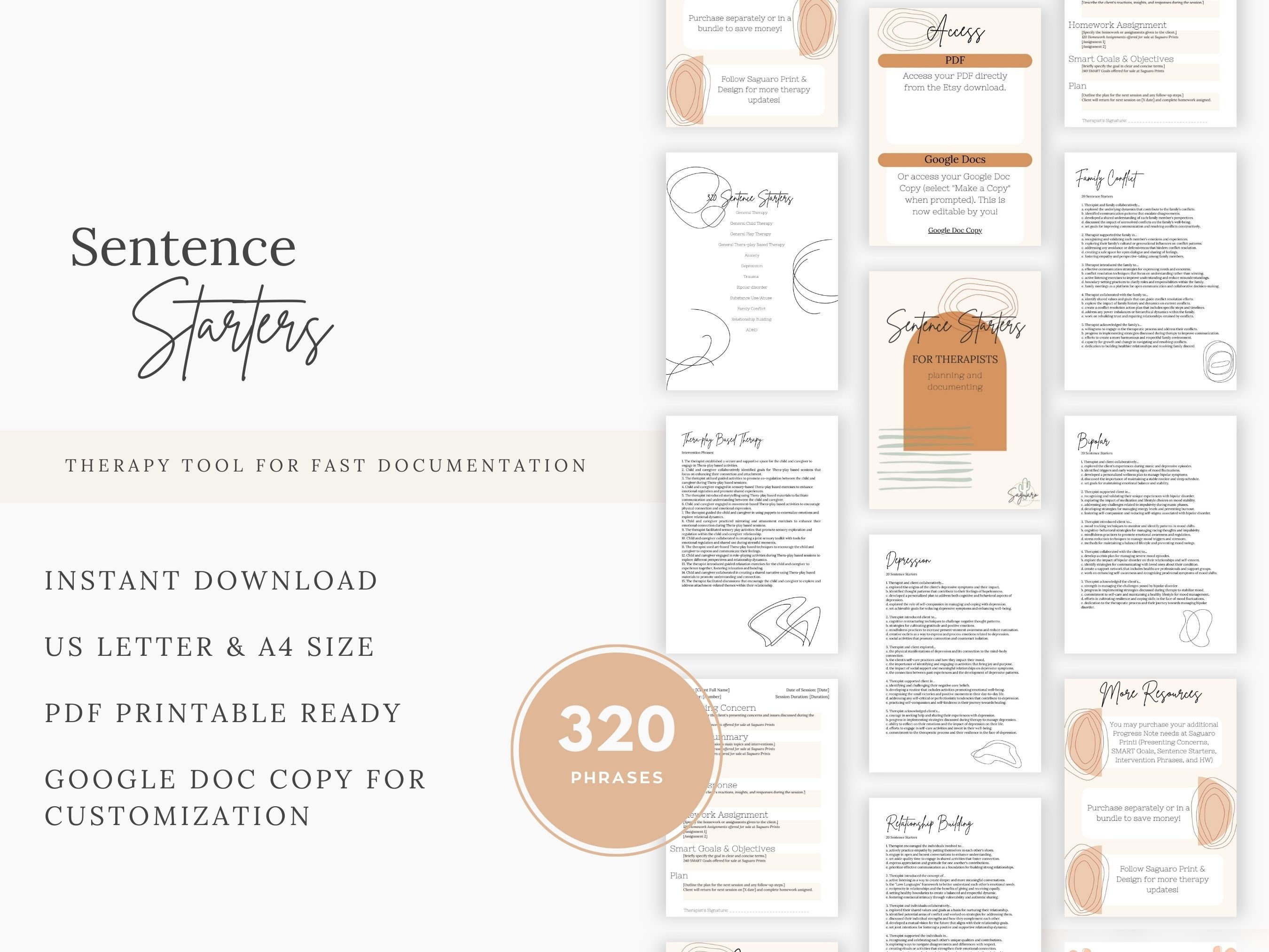 Therapeutic Sentence Starters: Cheat Sheet Template for Meaningful ...