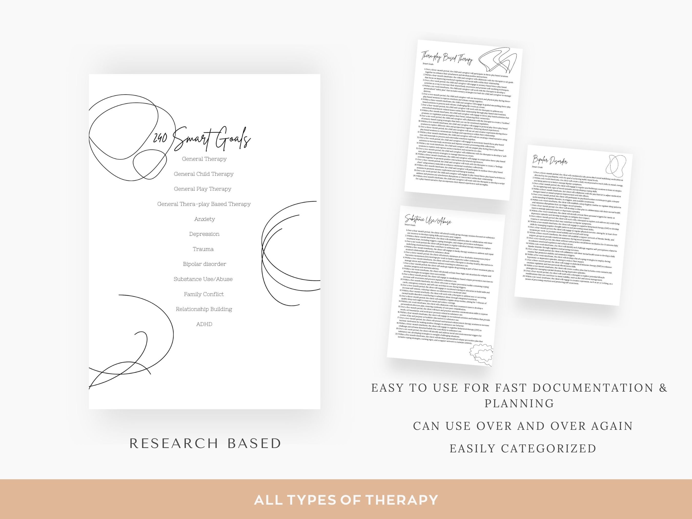 240 SMART Goals for Therapy Progress Notes: Cheat Sheet Template for ...