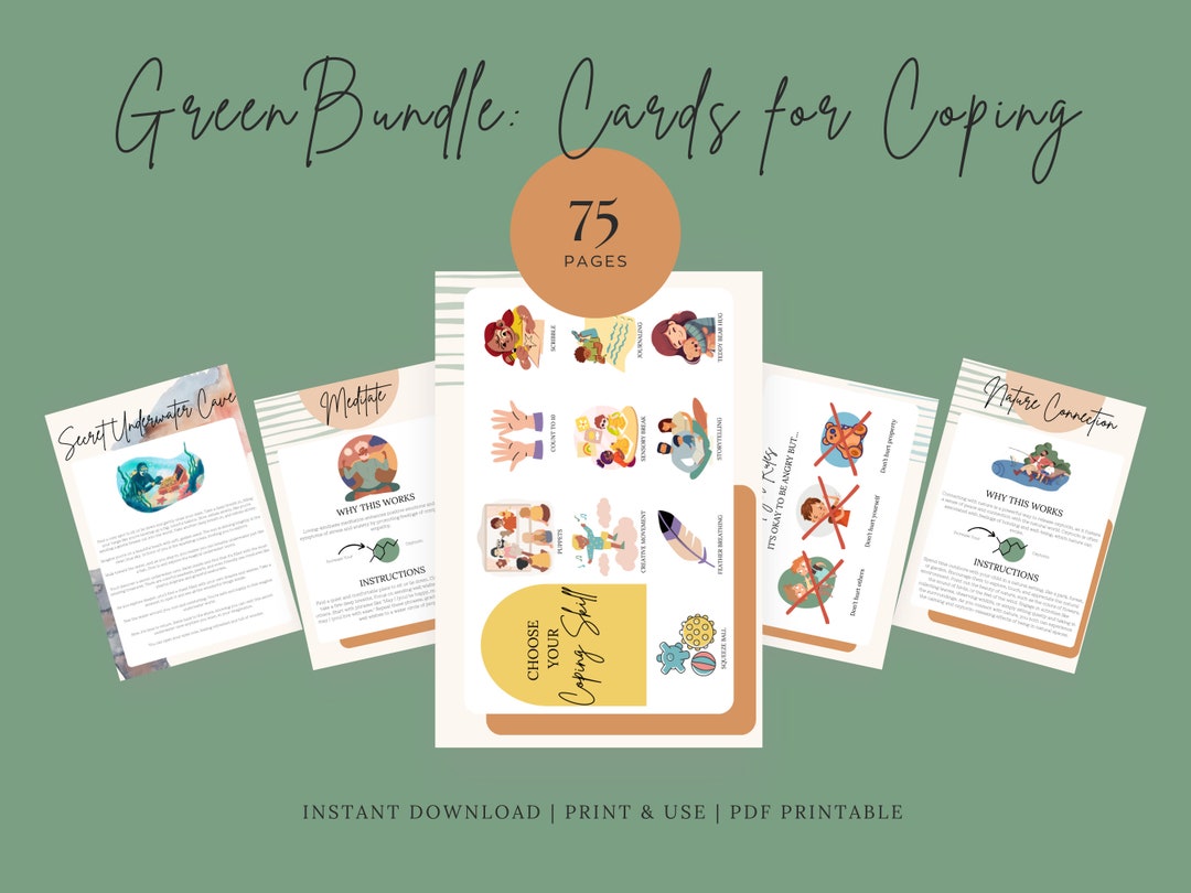 GREEN BUNDLE: 75 Cards for Coping Collection for Adult & Child Selfcare ...