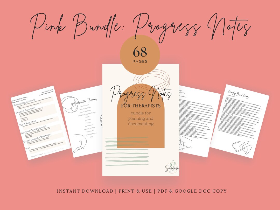 Pink Bundle- Therapy Progress Note Templates: Cheat Sheet Bundle (PDF ...