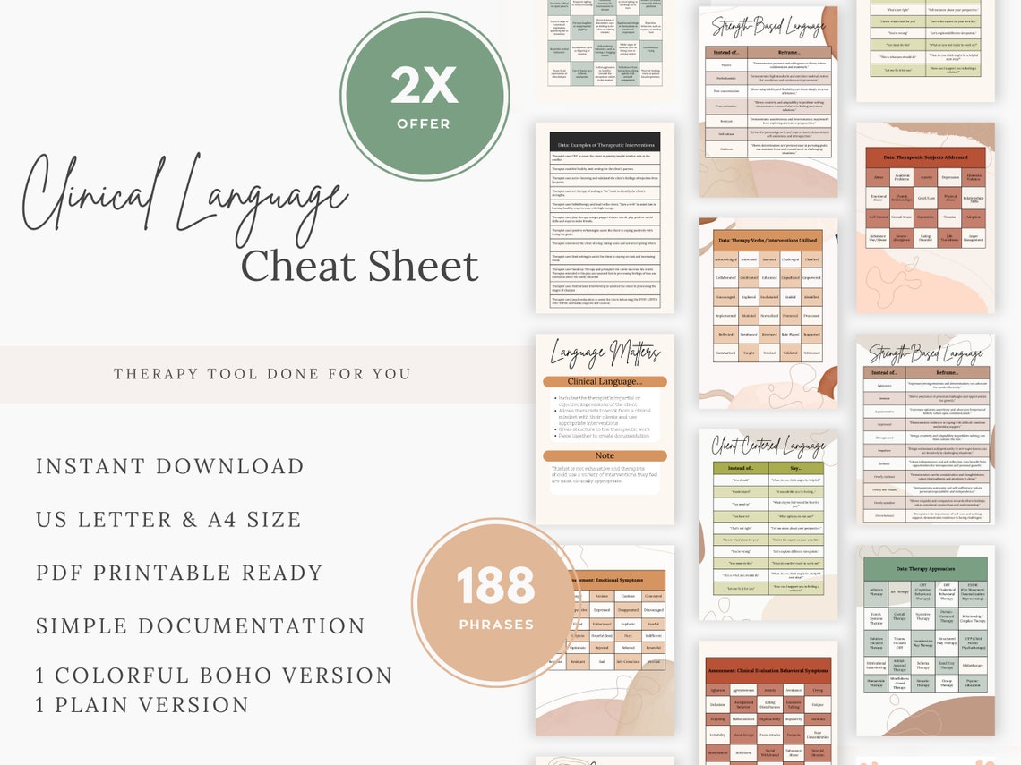 Clinical Language Cheat Sheet: Therapy Approaches, Interventions ...