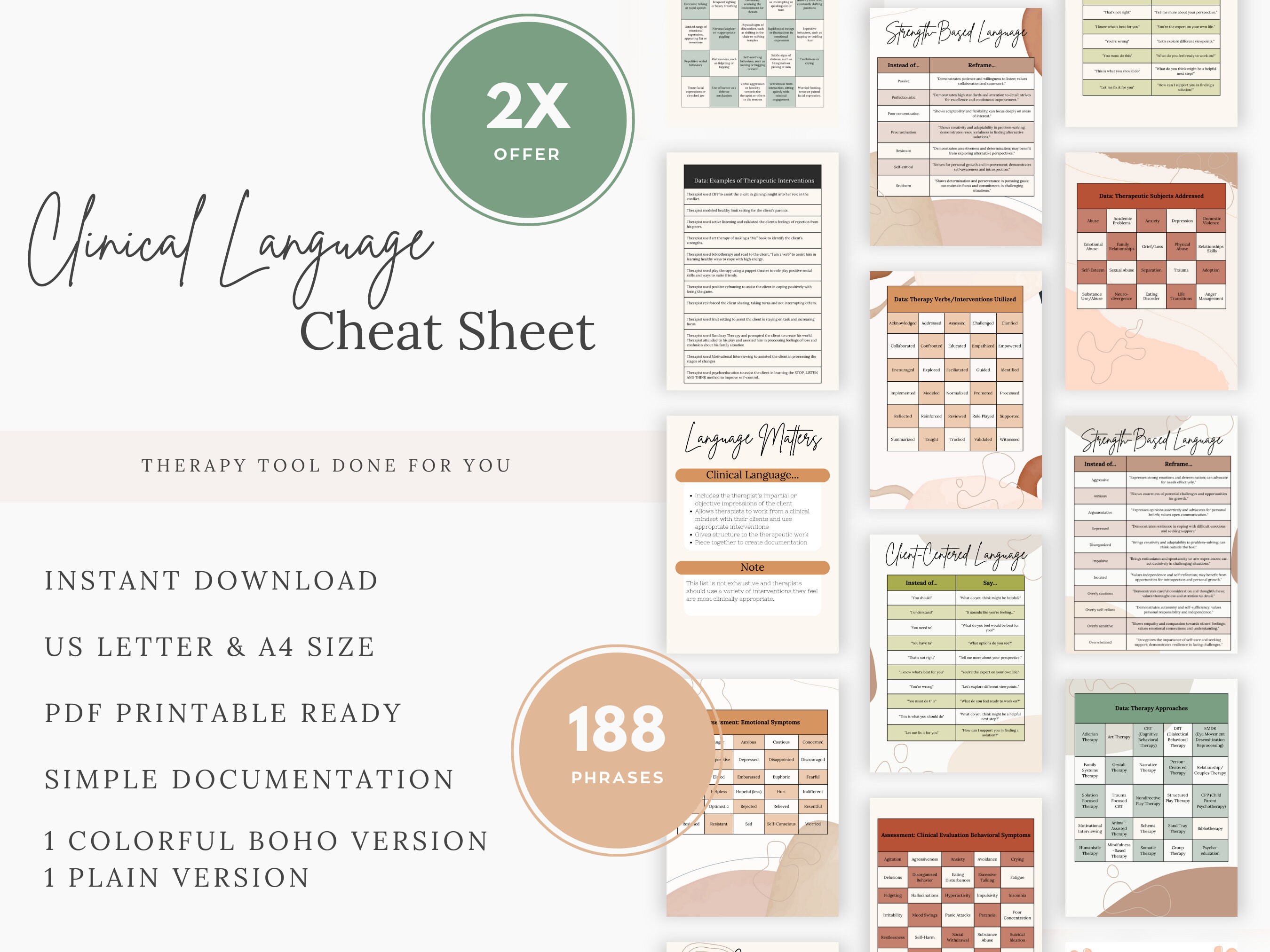 Clinical Language Cheat Sheet: Therapy Approaches, Interventions ...