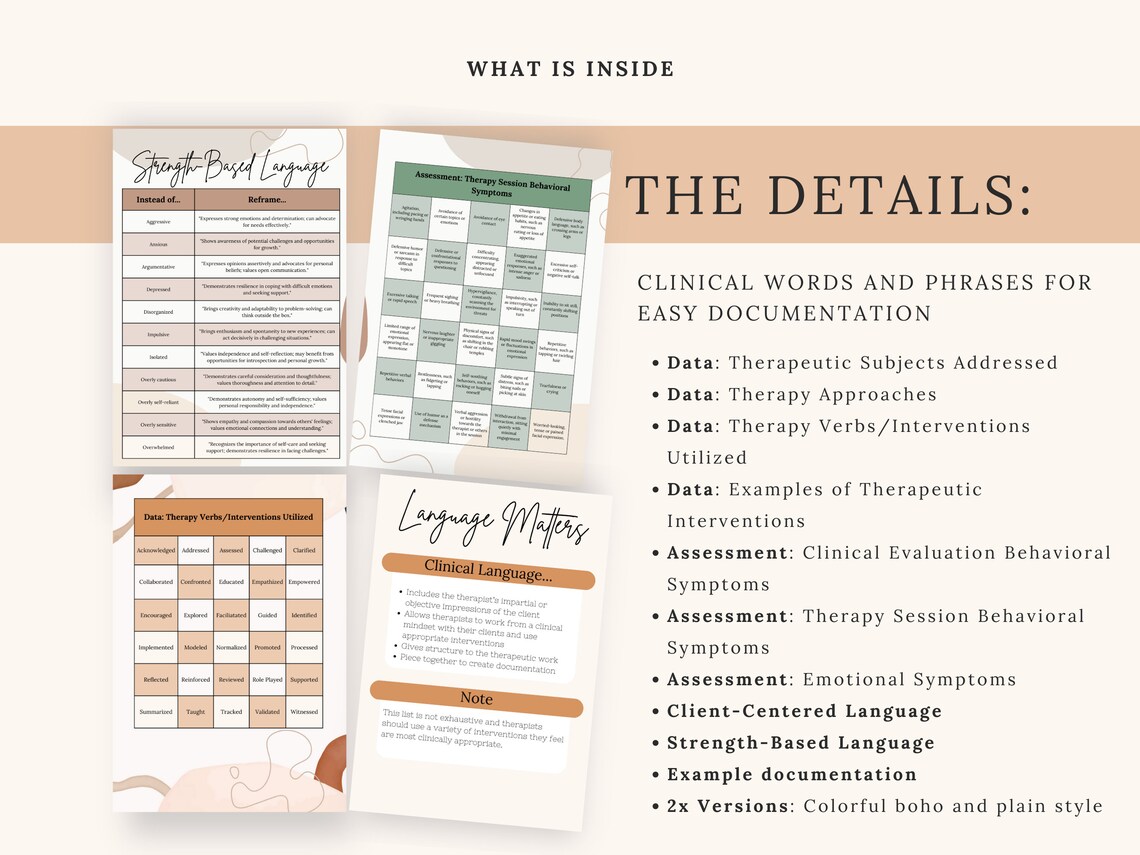 Clinical Language Cheat Sheet: Therapy Approaches, Interventions ...
