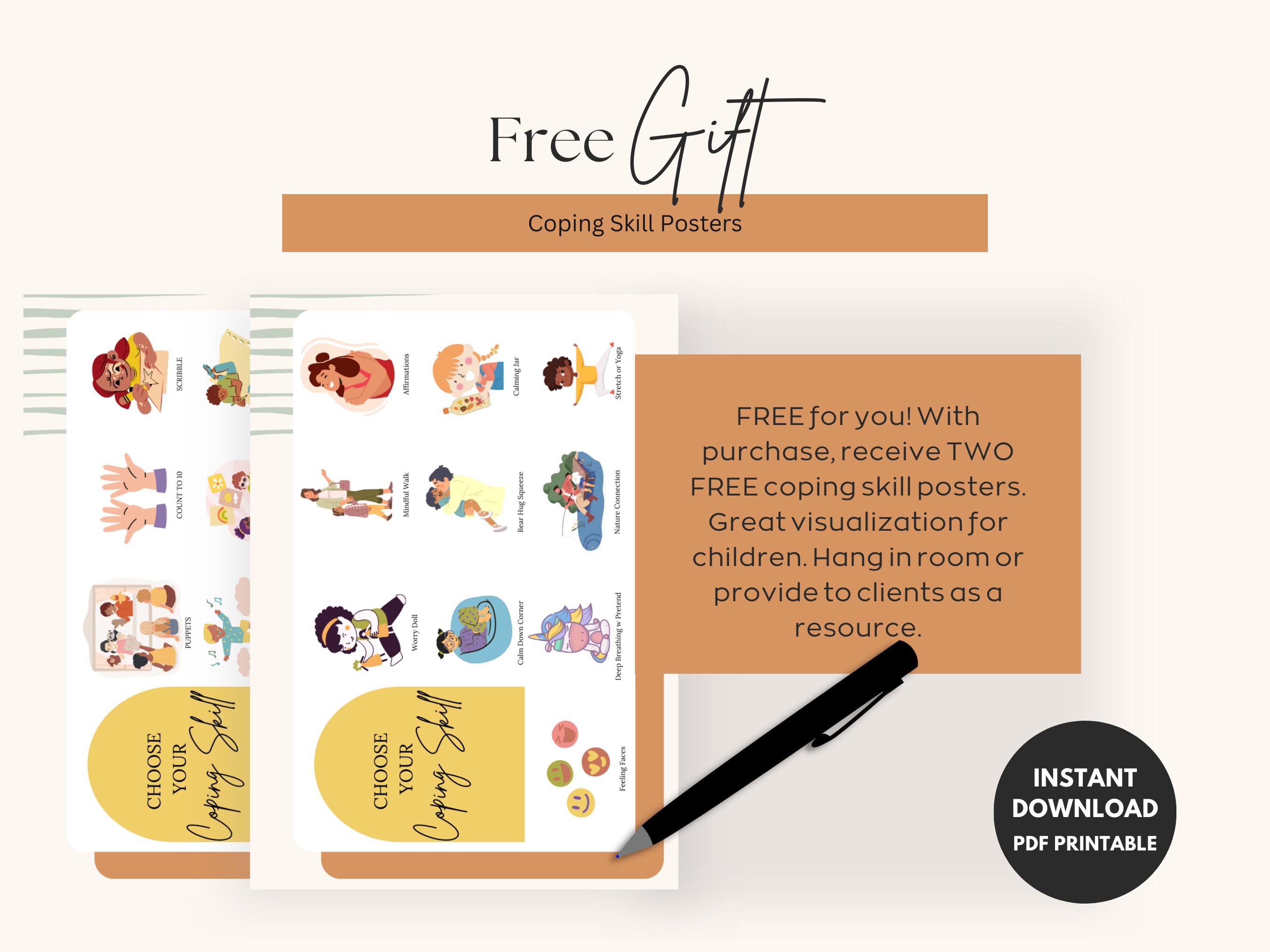 Child Coping Skills: 20 Cards Digital PDF Reusable With FREE Calm Down ...