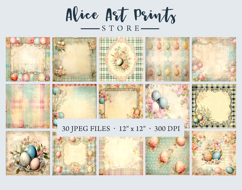 Printable Vintage Easter Digital Paper, Retro Spring Ephemera Collage ...