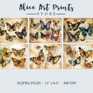 Watercolor Butterfly Junk Journal Kit, Vintage Butterfly Digital Papers ...