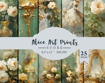 Tattered Pink & Gold Wall Printable, 25 Pink Printable Junk Journal ...