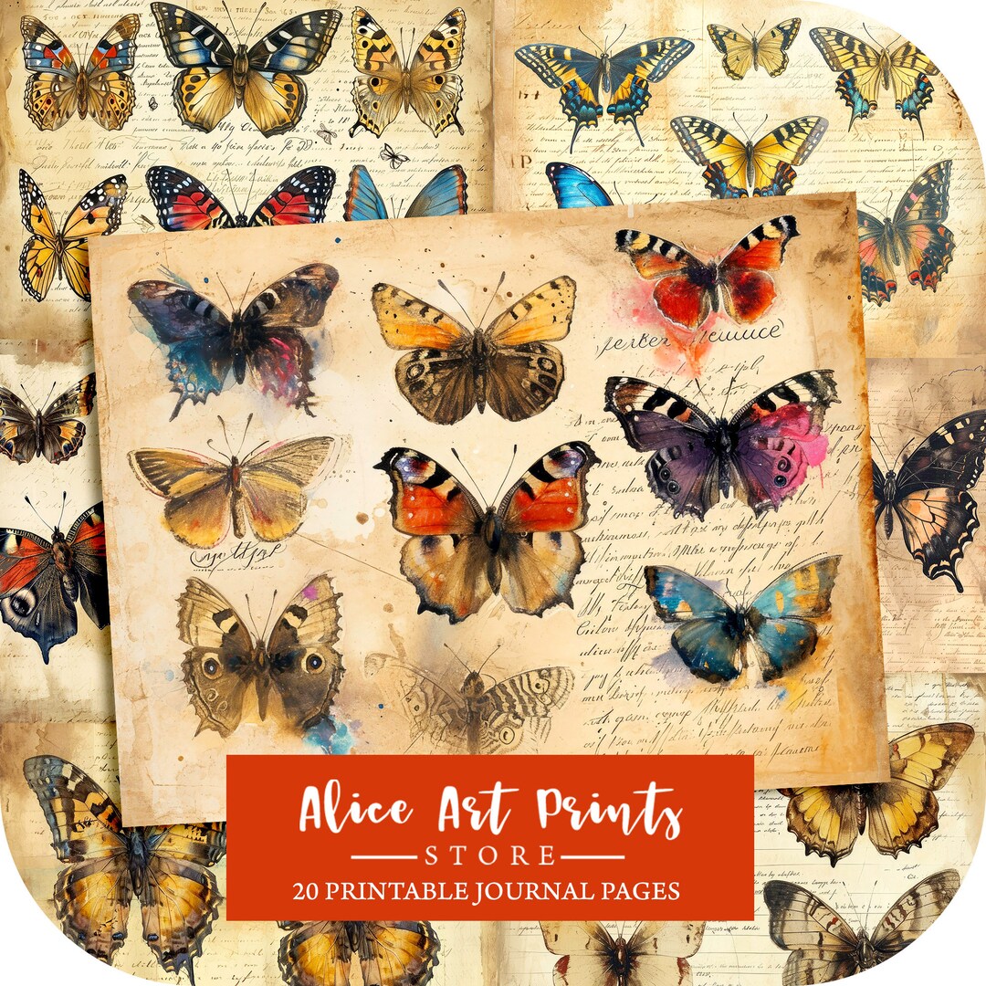 Watercolor Butterfly Junk Journal Kit, Vintage Butterfly Digital Papers ...