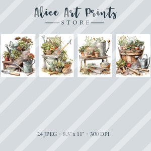 Vintage Gardening Items Paper Ephemera, Watercolor Vintage Garden ...