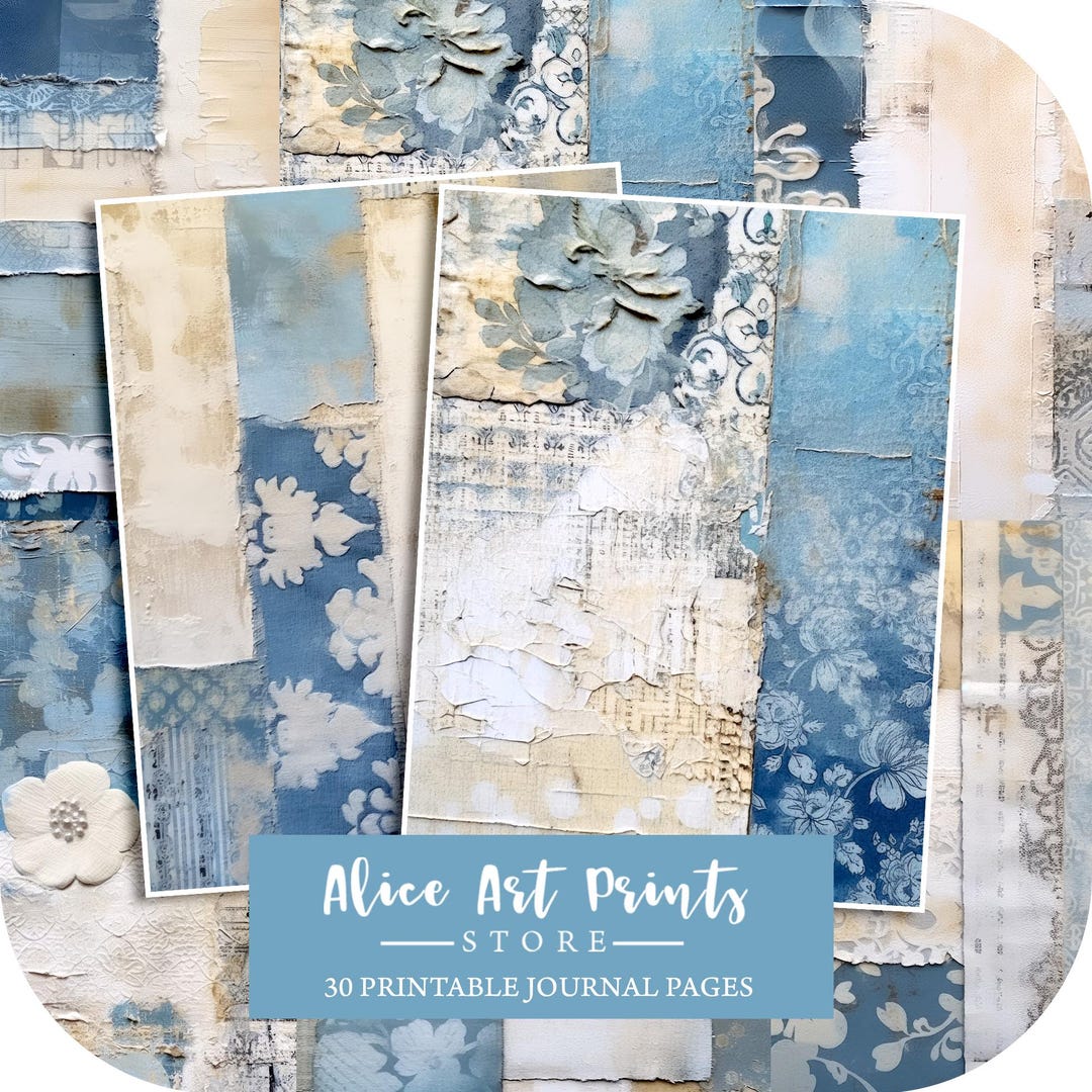 Neutral Blue Collages, Digital Painted Paper Scraps, Vintage Scraps of ...