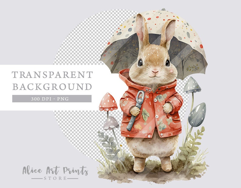 Cute Bunny Watercolor Clipart, Adorable Baby Rabbit PNG, Cute Bunny in ...