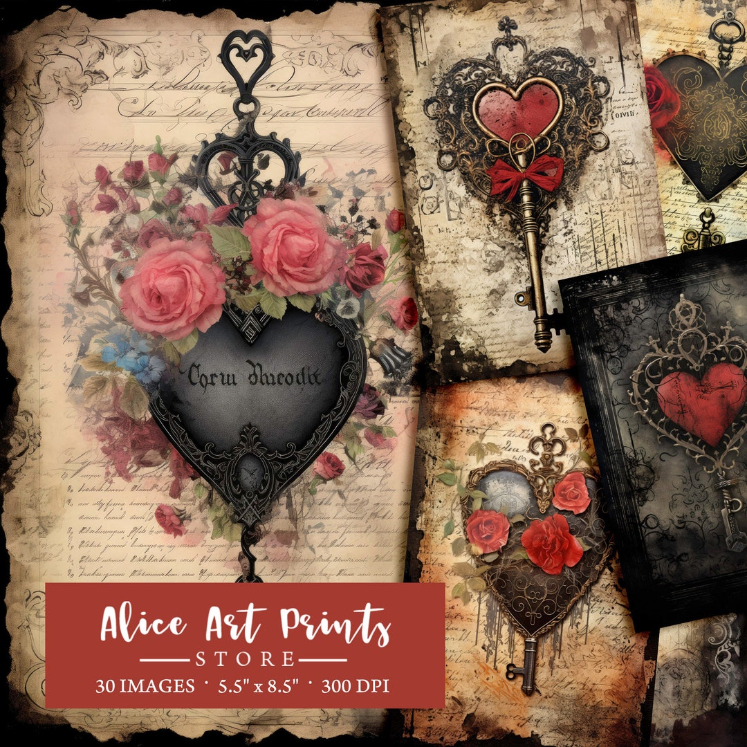 30 Vintage Lock Heart Digital Paper, Victorian Love Scrapbooking Page ...