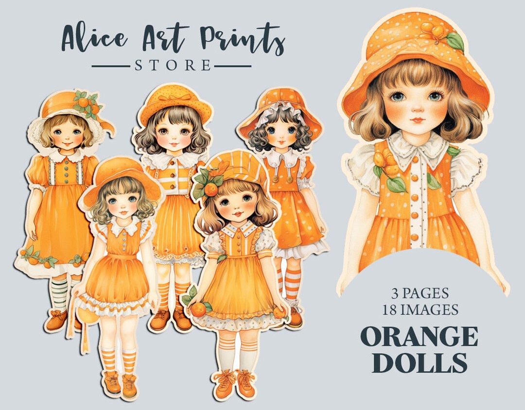Orange Baby Doll Fussy Cut Ephemera for Junk Journals, Vintage Paper ...