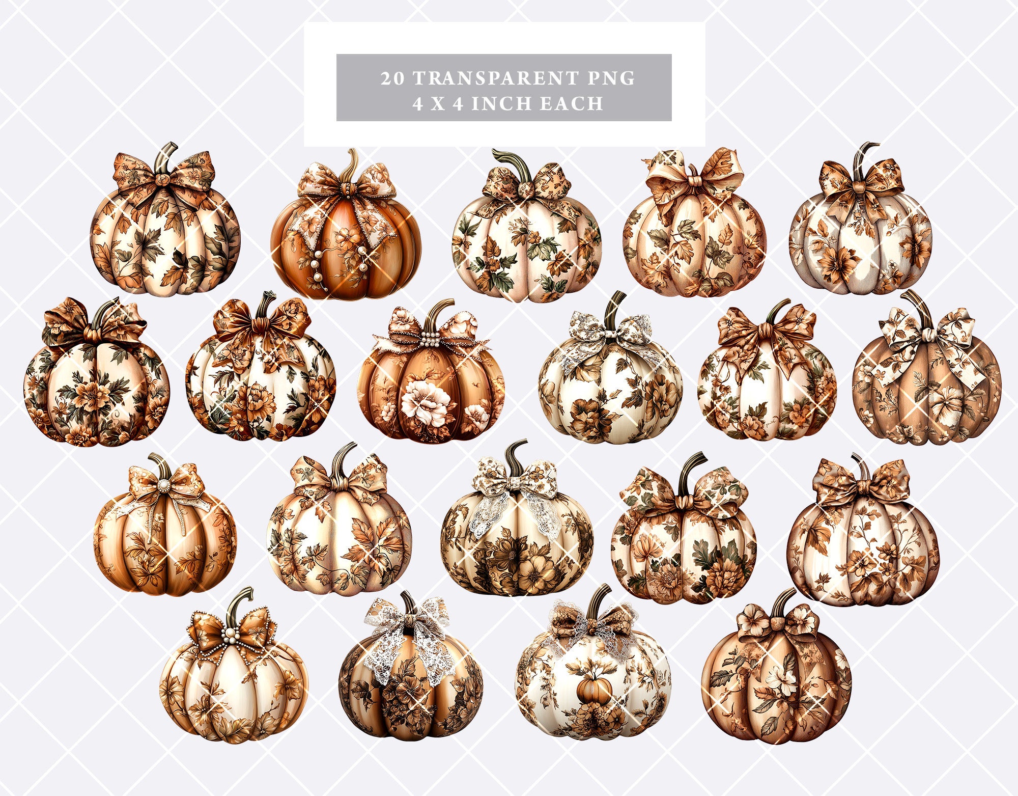 Coquette Pumpkin With Bow Clipart Bundle, Cute Coquette Pumpkin PNG ...