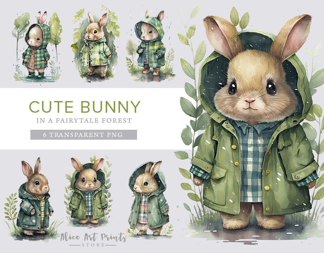 Cute Bunnies Watercolor Clipart, Adorable Baby Rabbit PNG, Cute Bunny ...