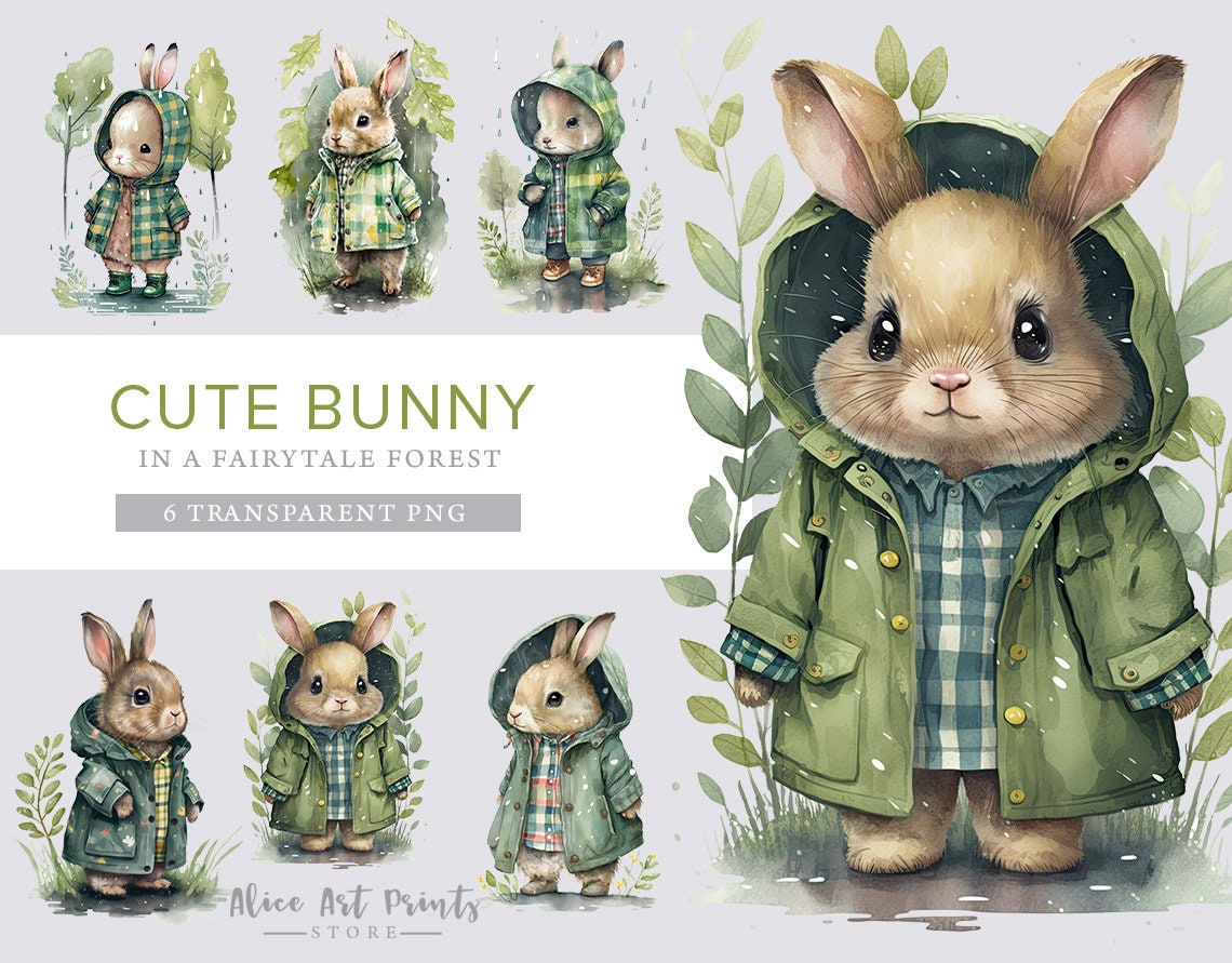 Cute Bunnies Watercolor Clipart Adorable Baby Rabbit PNG - Etsy