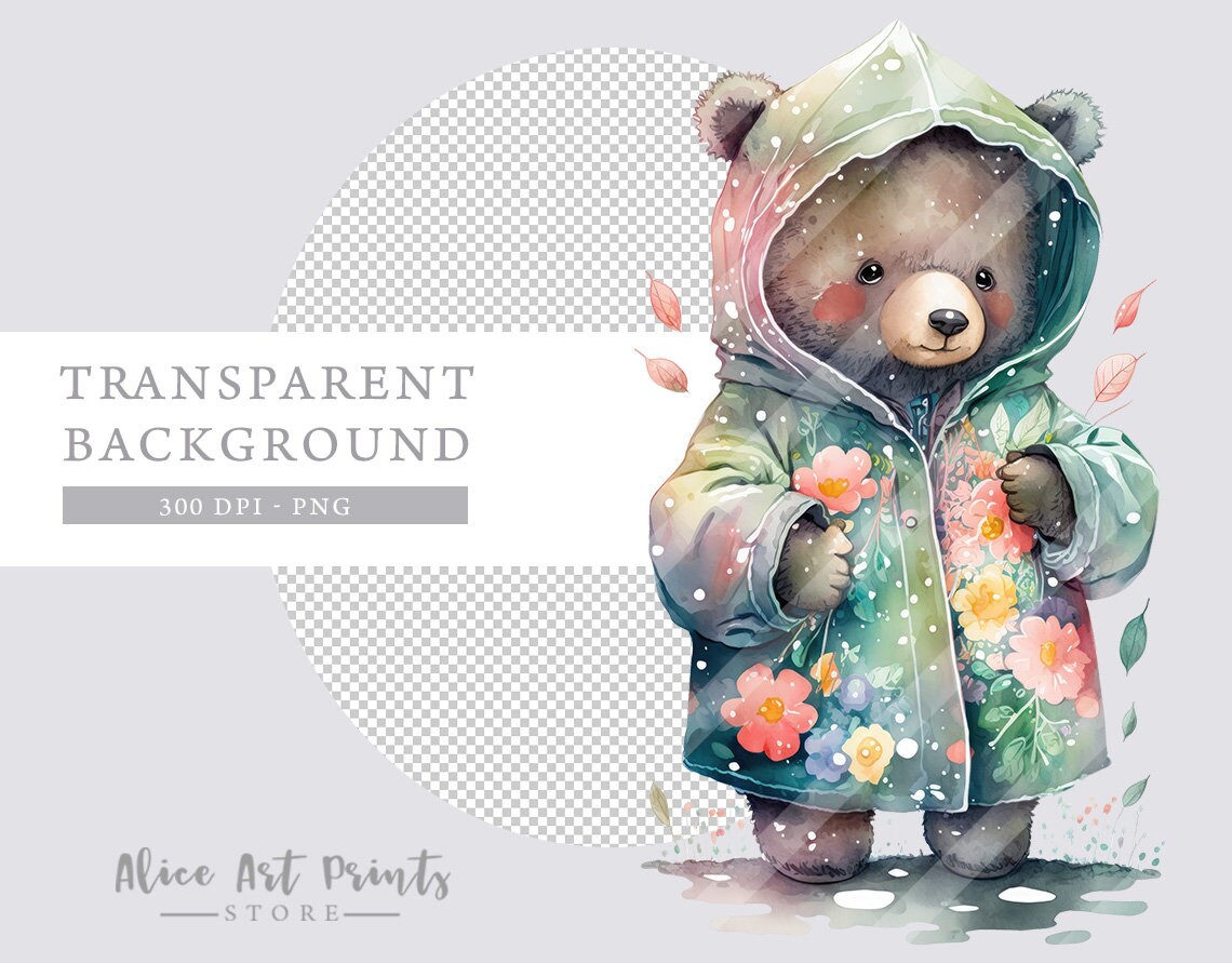 Cute Bear Watercolor Clipart Adorable Baby Bear PNG Little - Etsy