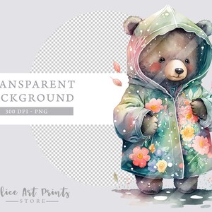 Cute Bear Watercolor Clipart, Adorable Baby Bear PNG, Little Bear in a ...