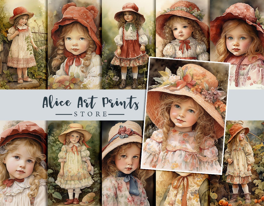 Vintage Little Girls Watercolor Clipart Bundle, Retro Vintage Kids ...