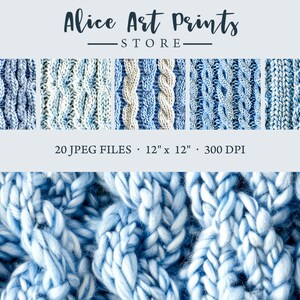Printable Blue Knitted Textures, Digital Knitted Seamless Pattern, 20 ...