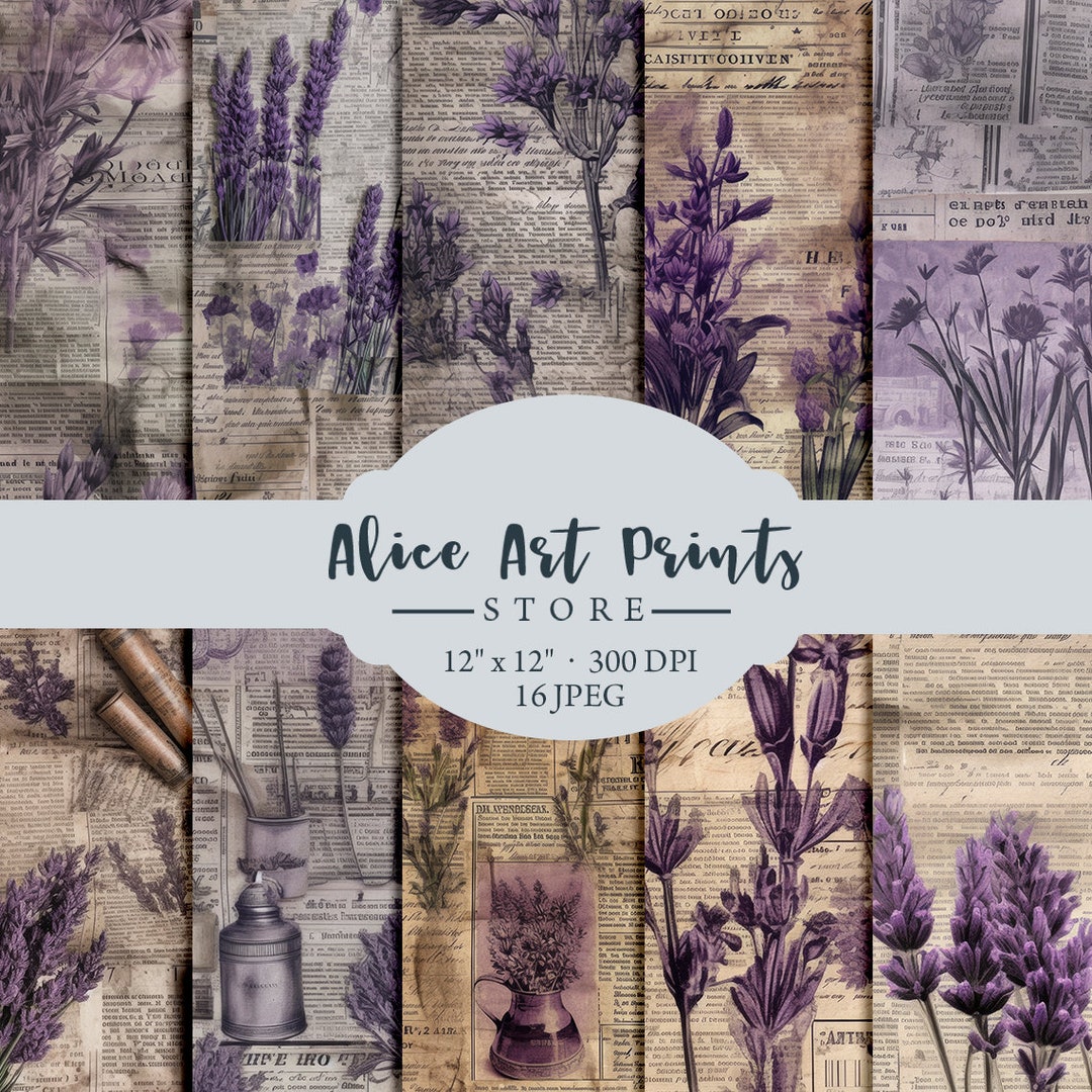 Old Newspaper Vintage Texture, Lavender Theme Scrapbooking Digital ...