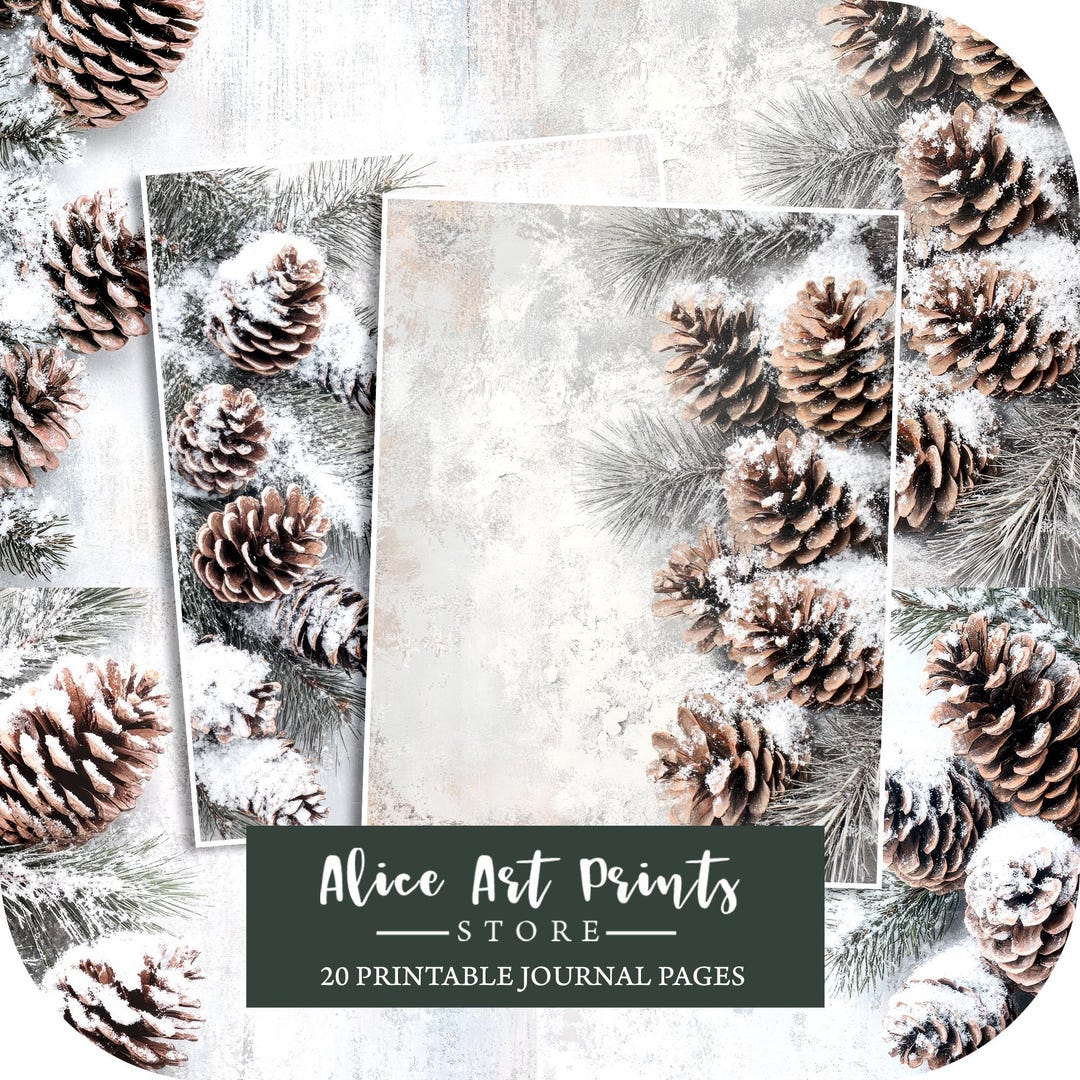 Snowy Pine Junk Journal Pages, Winter Forest Christmas Digital Paper ...