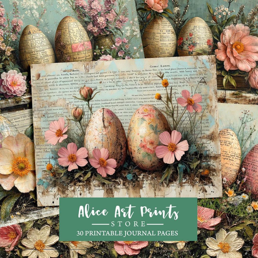 Easter Eggs Junk Journal Pages, Vintage Ephemera Colorful Easter ...