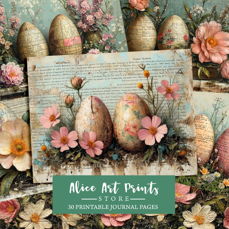 Easter Eggs Junk Journal Pages, Vintage Ephemera Colorful Easter ...