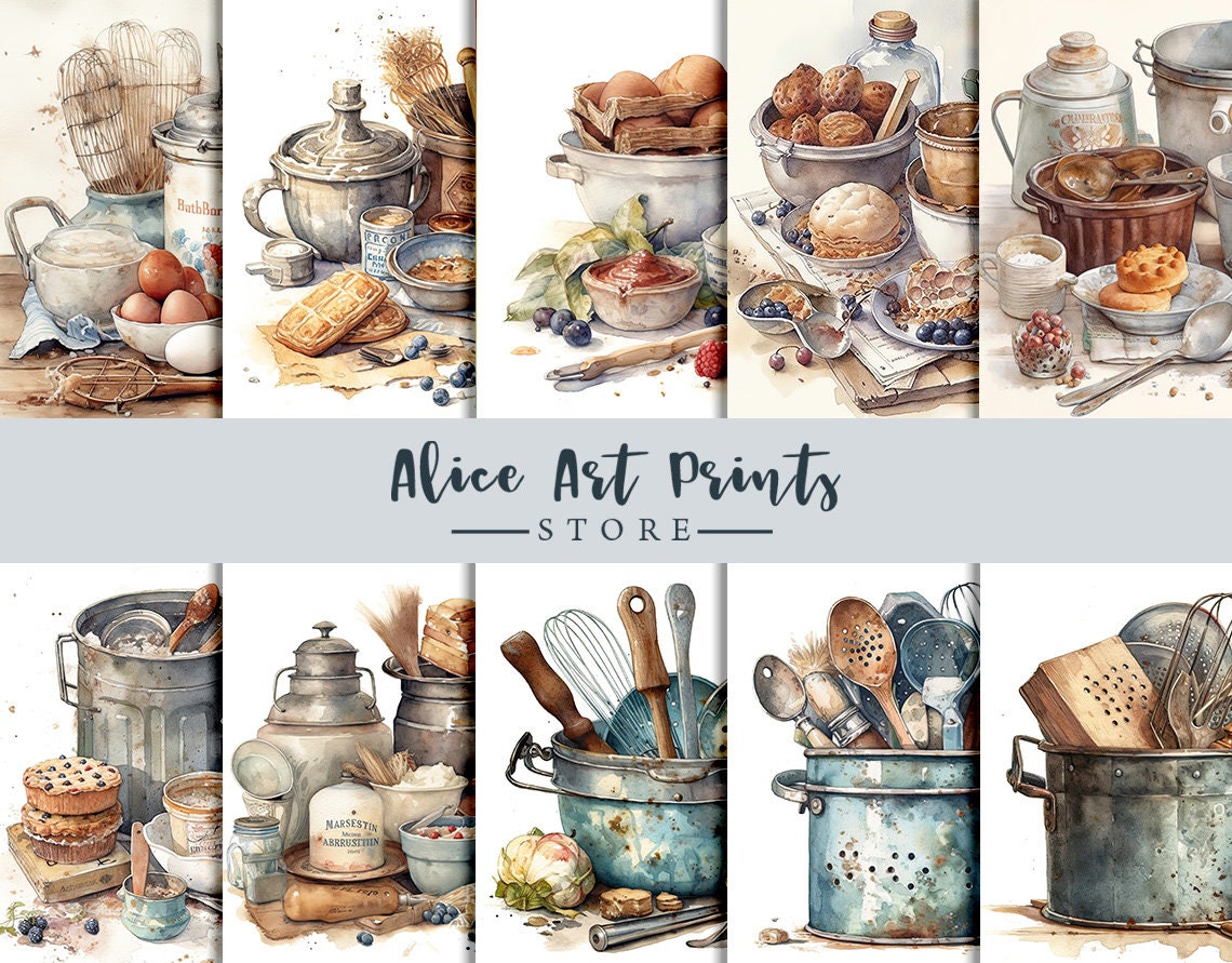 Vintage Kitchen Paper Ephemera Cooking Vintage Watercolor - Etsy