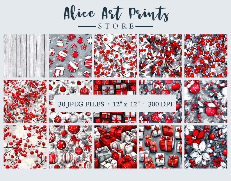 Christmas Digital Paper Set, Christmas Seamless Pattern, Holidays ...