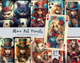 Alice in Wonderland Playing Cards Full Deck Printable Collage - Etsy