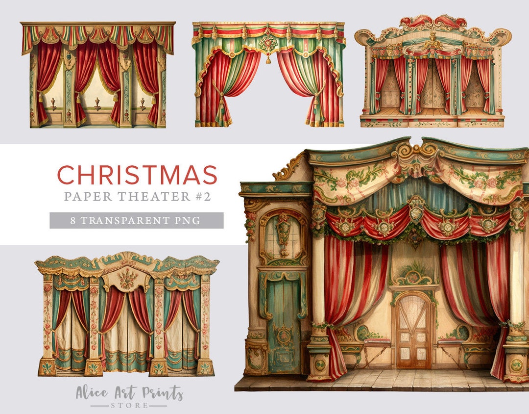 Printable French Theater Dollhouse, Christmas Vintage Paper Theater ...