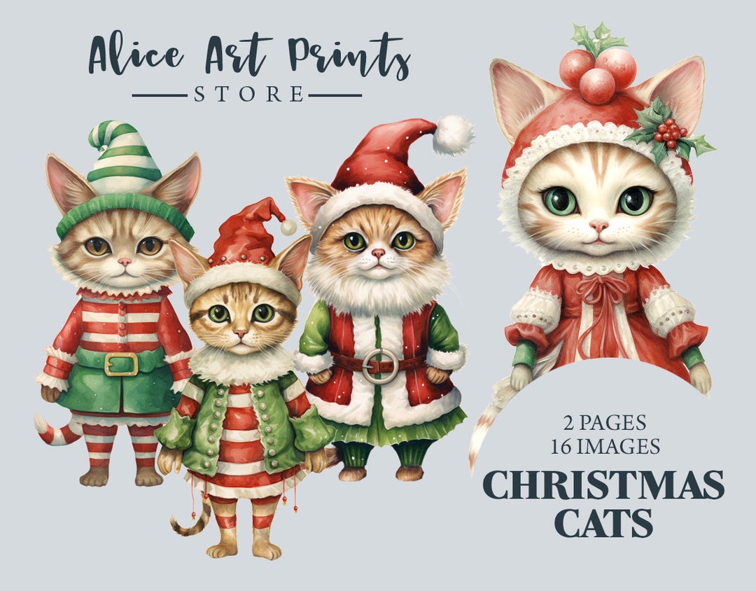 Christmas Cats Fussy Cut Images, Paper Dolls, Vintage Kitty Cats ...