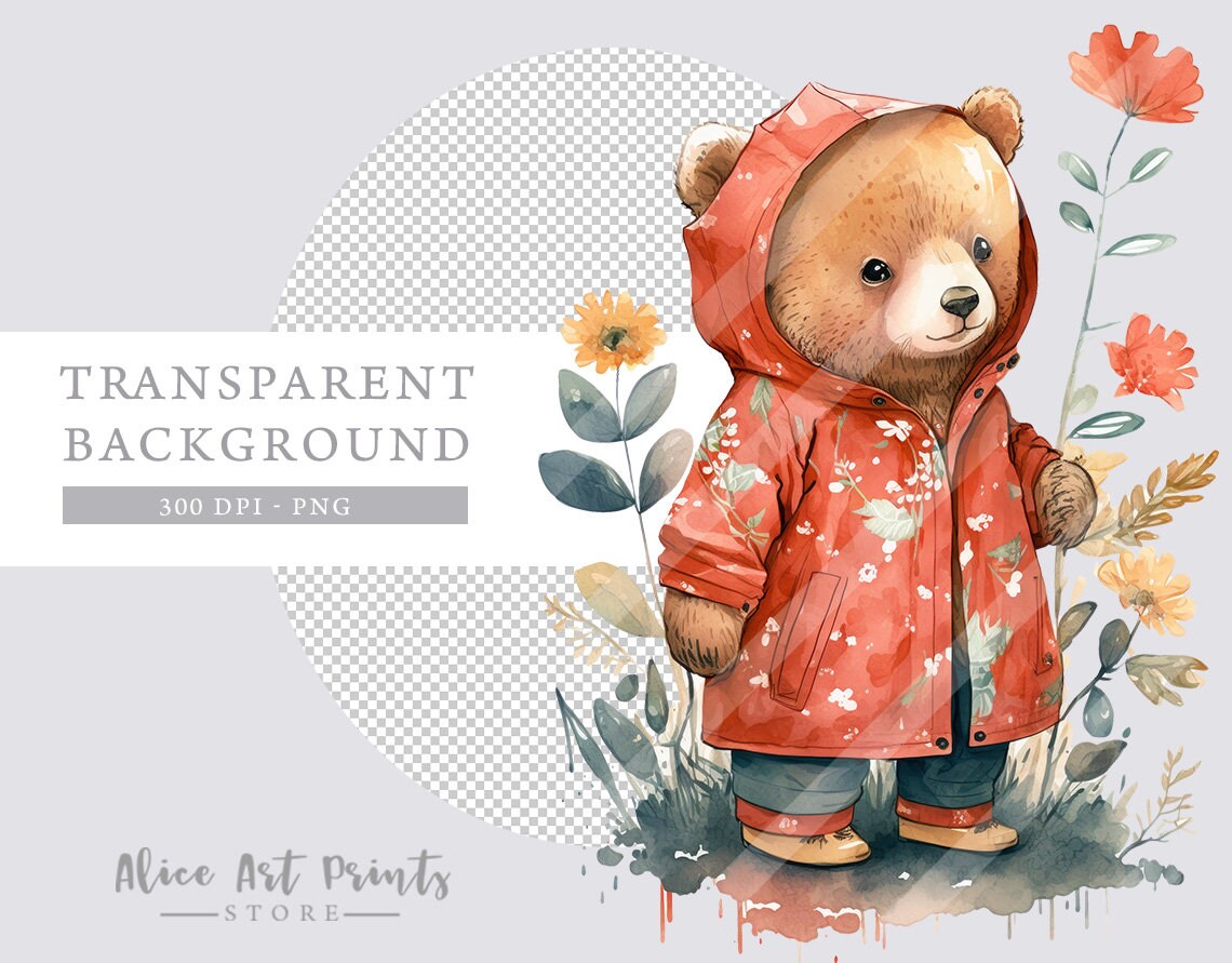 Cute Bear Watercolor Clipart Teddy Bear Clipart Little Bear - Etsy