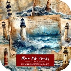 Watercolor Lighthouse Junk Journal Kit, Shabby Chic Ocean Journal Pages ...