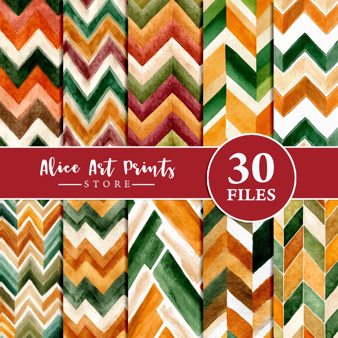 Watercolor Chevron Digital Patterns, Printable Autumn Background Fall ...