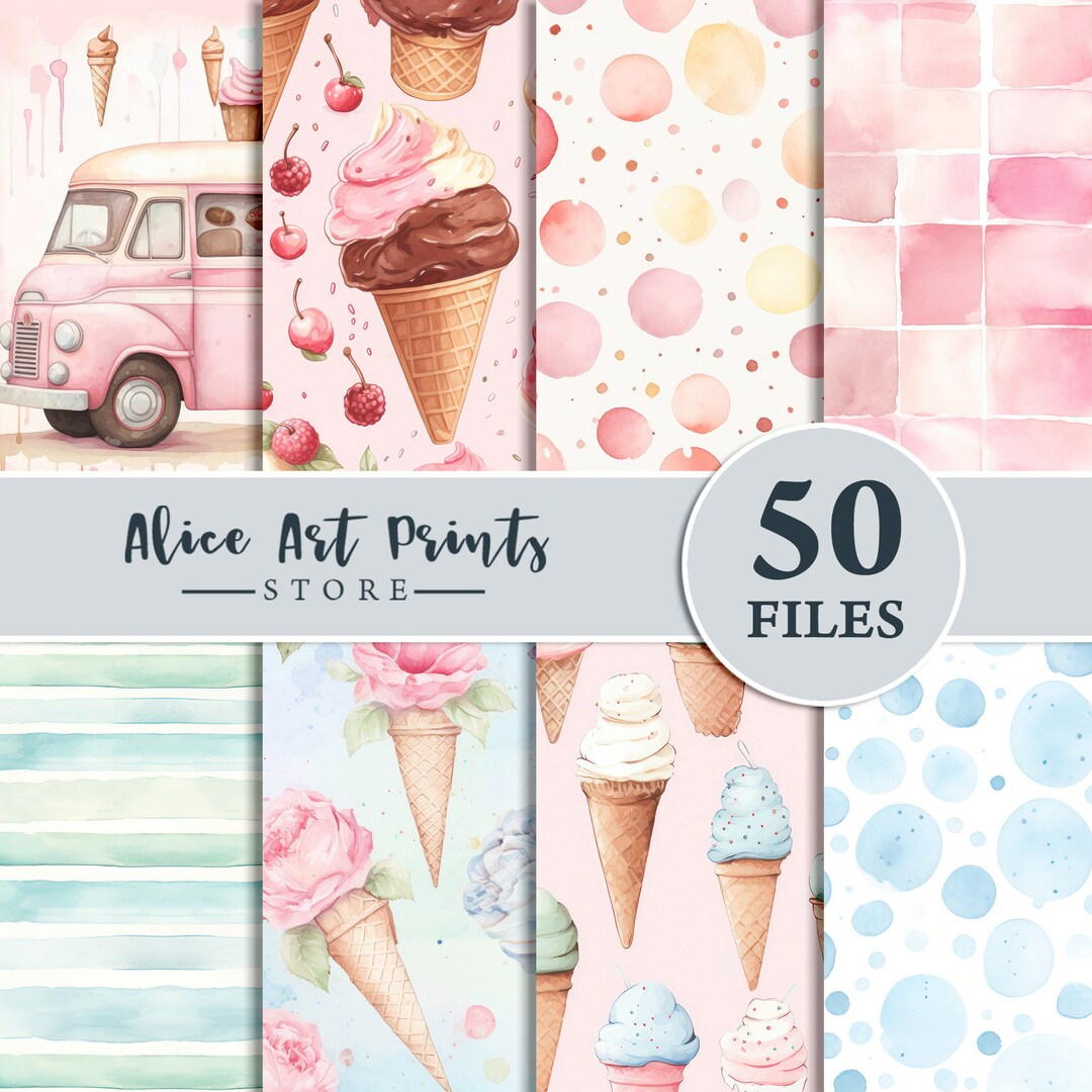 Watercolor Ice Cream Digital Paper, Popsicle Party Theme Birthday ...